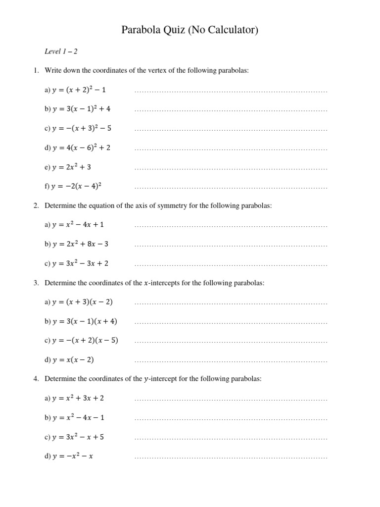 Parabolas Quiz 2019 | PDF | Differential Geometry | Analytic Geometry