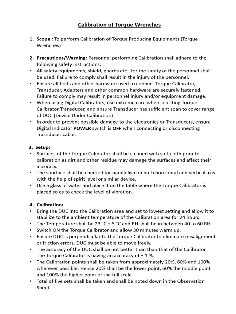 Torque Wrench Calibration Procedure | Download Free PDF | Calibration ...