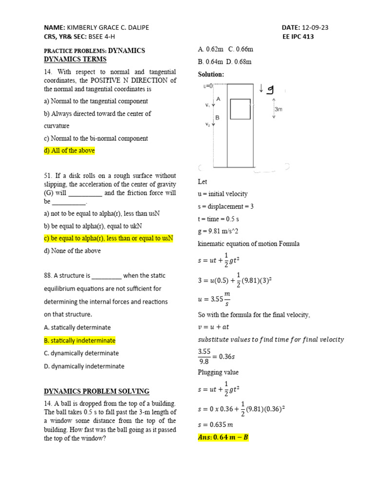 Practice Problems DYNAMICS | PDF | Force | Acceleration