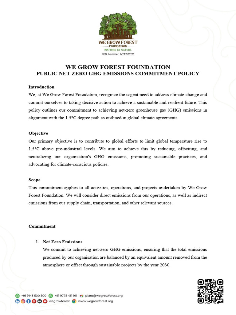 We Grow Public Net Zero GHG Emissions Commitment Policy | PDF | Climate ...