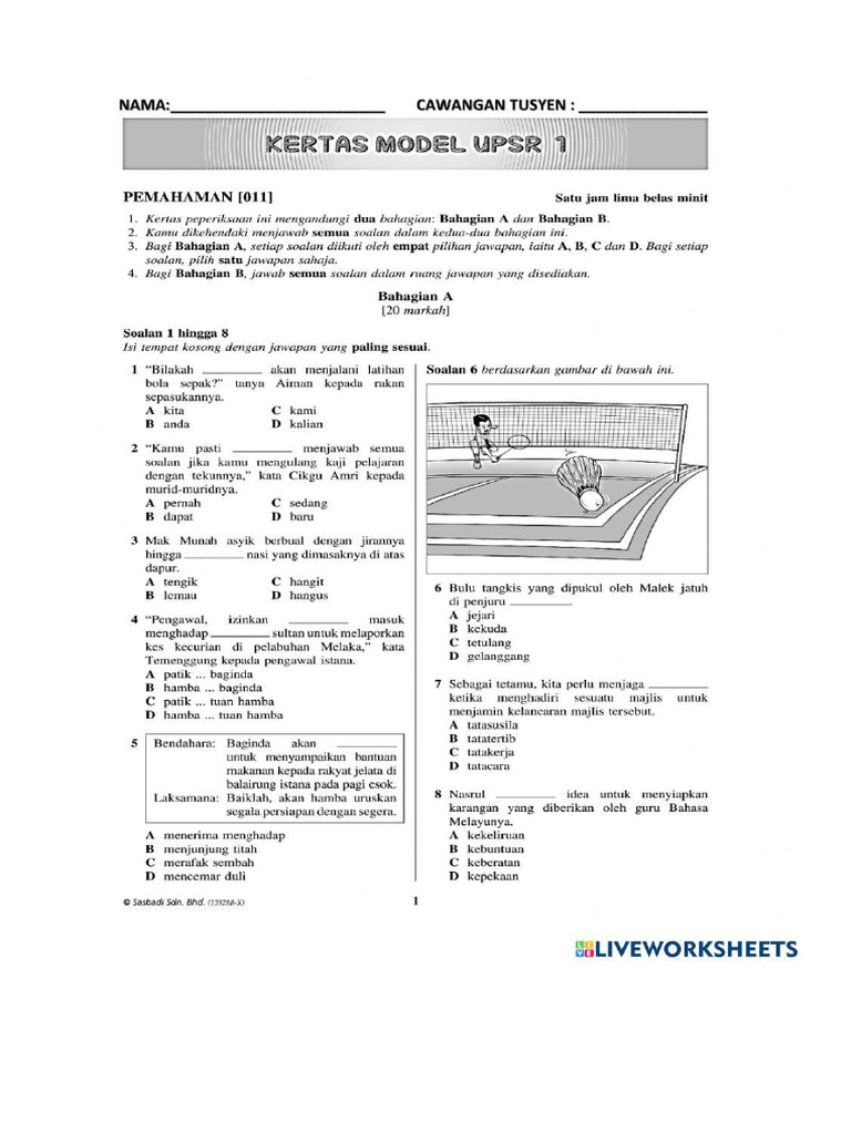 Kertas Soalan Objektif UPSR (Set 1 & Set 2) | PDF
