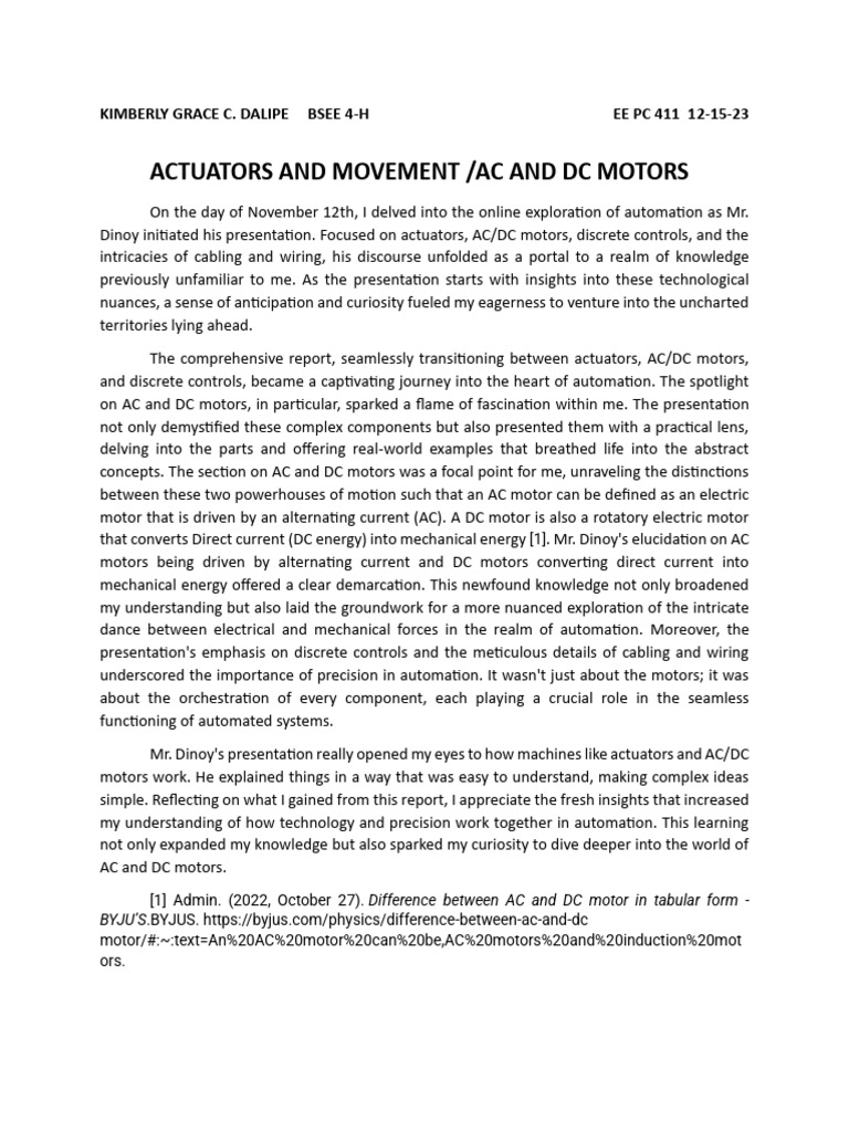 Ac Report | PDF | Electric Motor | Automation