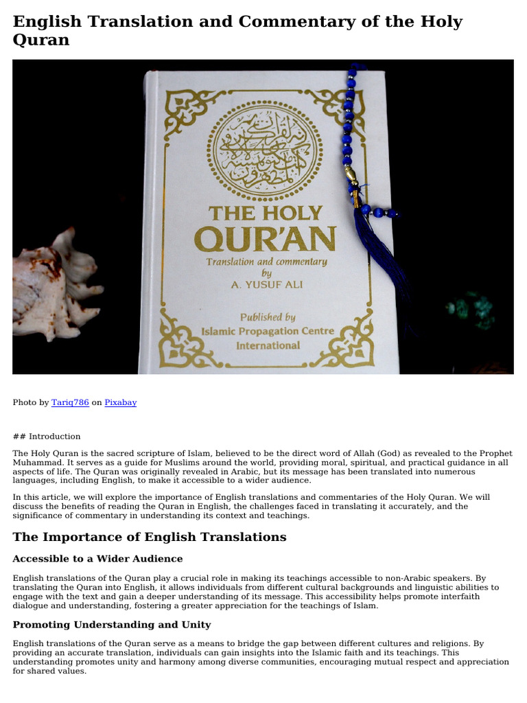 English Translation and Commentary of The Holy Quran | Download Free ...
