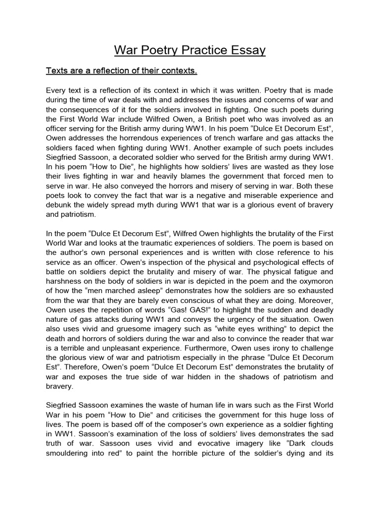 War Poetry Analysis: Owen & Sassoon | PDF