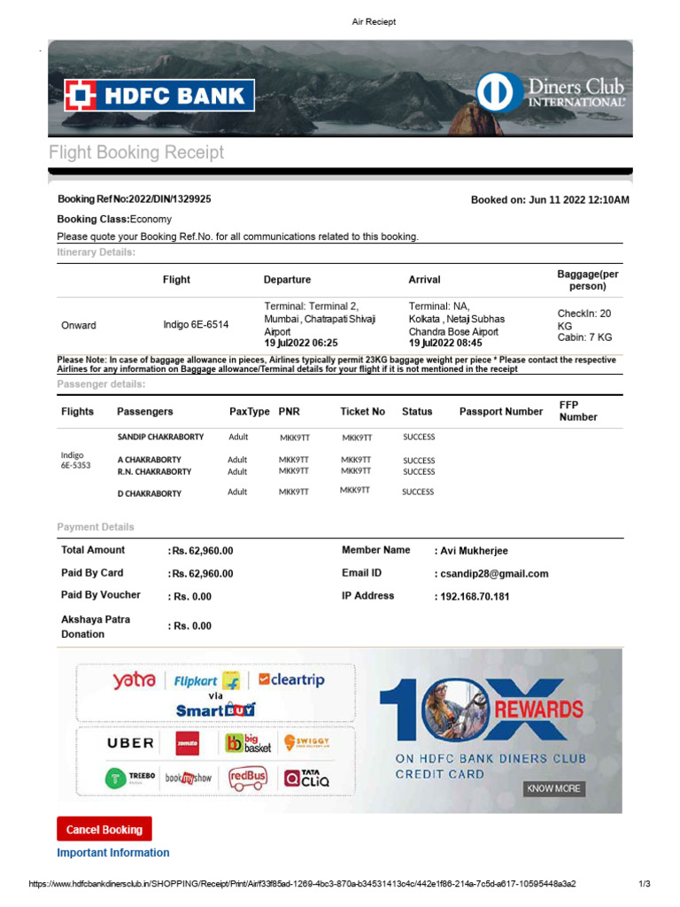 Sandip-Air Reciept-2 | PDF