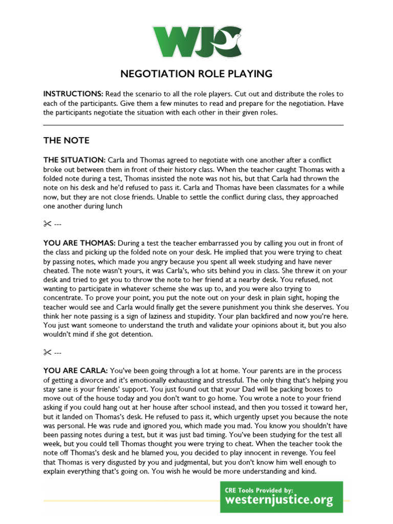 Negotiation Role Play Scenarios | PDF