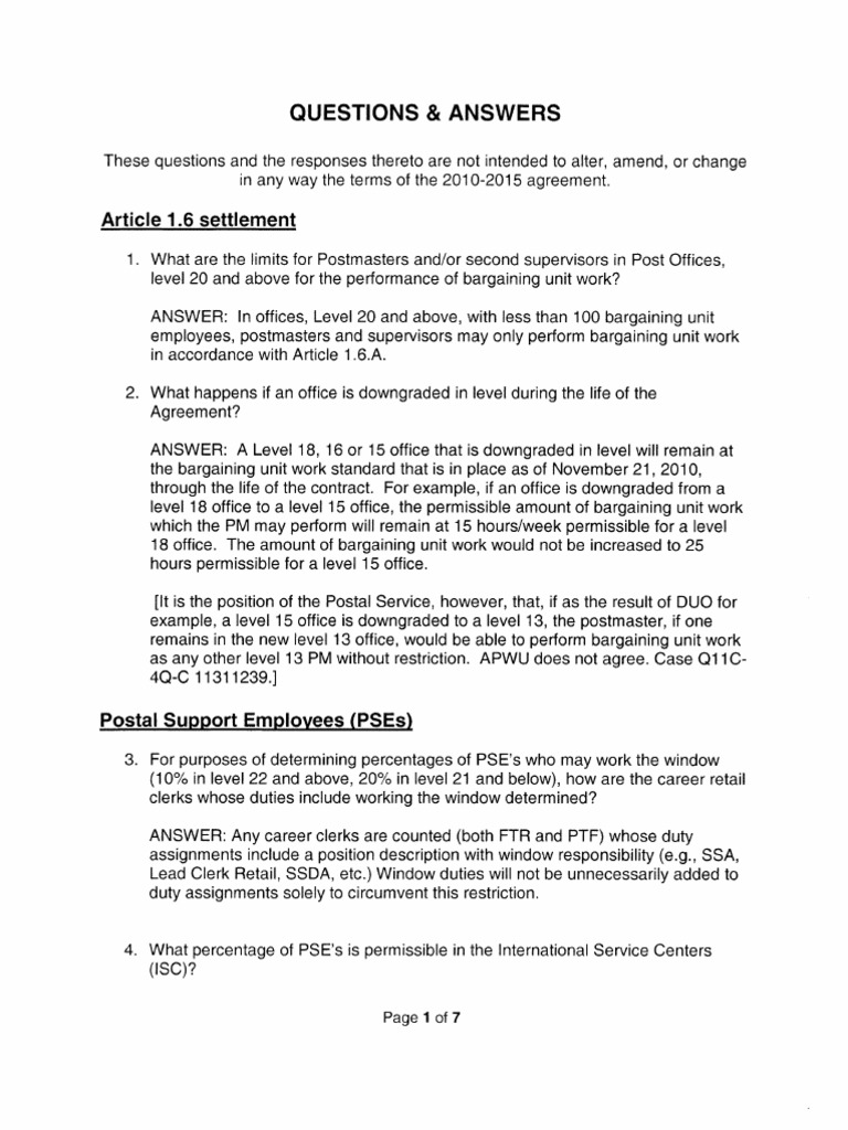 APWU/USPS Contract Q&A | PDF | United States Postal Service | Payroll