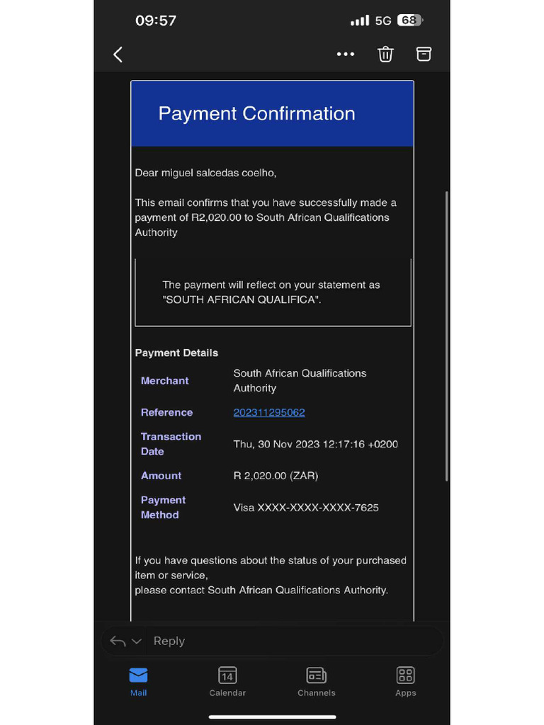 Proof of Payment SAQA | PDF