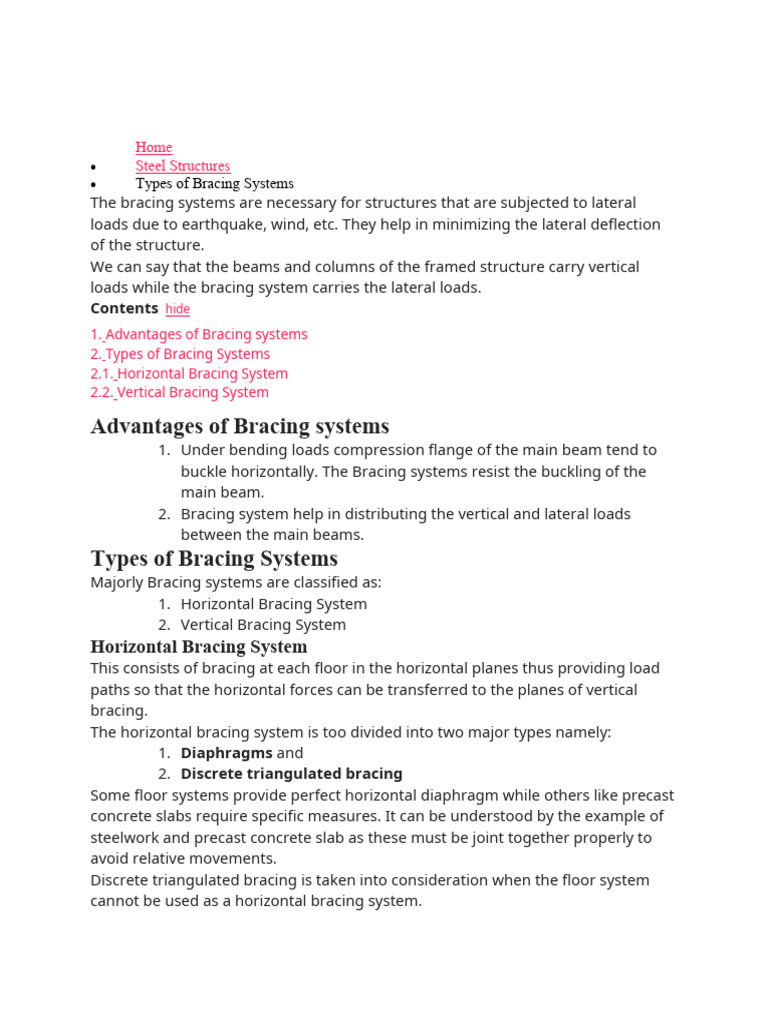Types of Bracing Systems | PDF