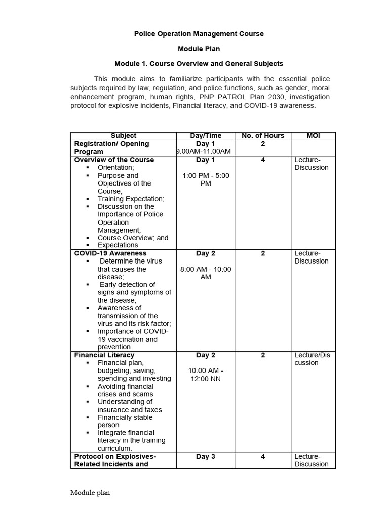Module Plan POMC | PDF