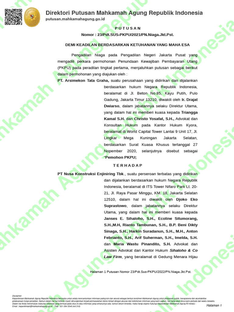 Putusan PKPU PT. Arsimekon Tata Graha | PDF