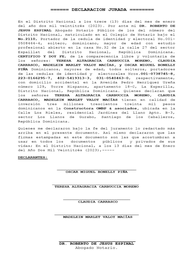 Declaracion Jurada OMBP | PDF