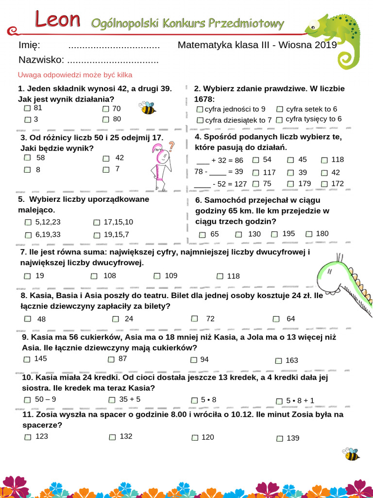 MATEMATYKA Klasa III Wiosna 2019 | PDF