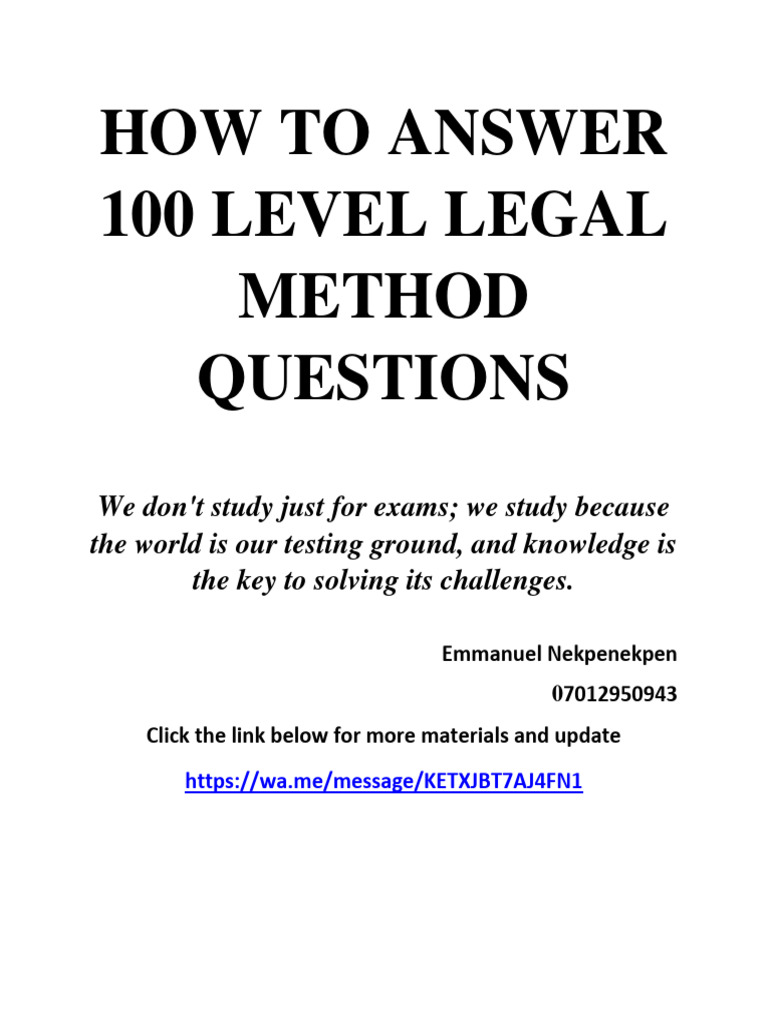 Answering 100 Level Law Questions | PDF | Burden Of Proof (Law ...