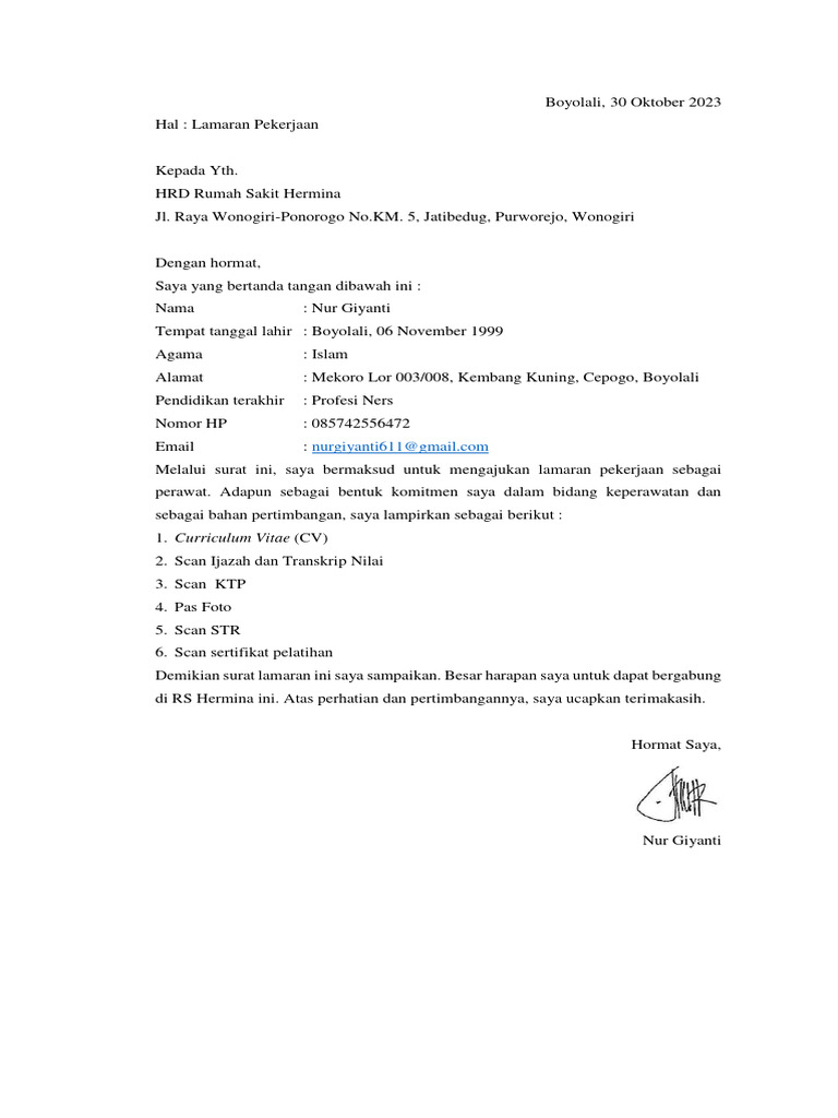 Berkas Lamaran - Nur Giyantiii | PDF