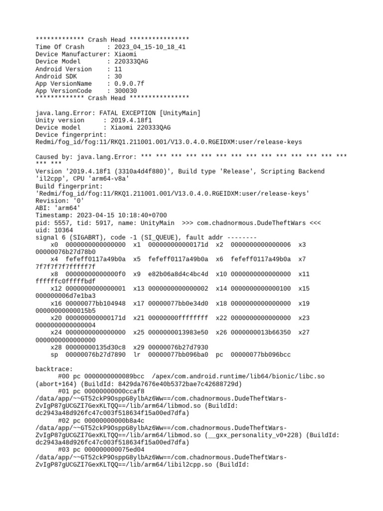 Android Game Crash Report | PDF | Alphabet Inc. | Android (Operating System)