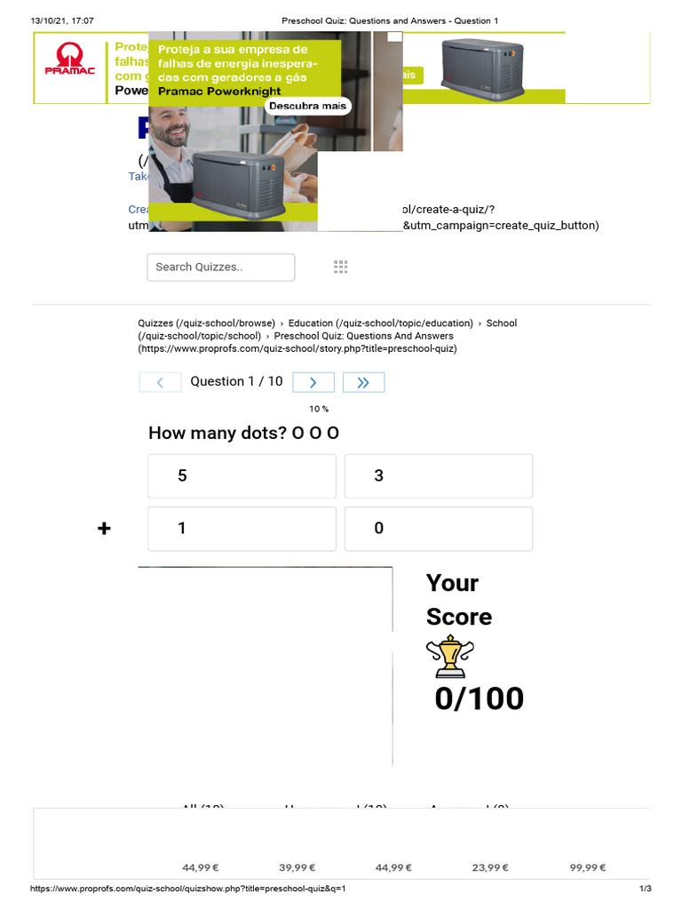 Preschool Quiz - Questions and Answers - Question 1 | PDF