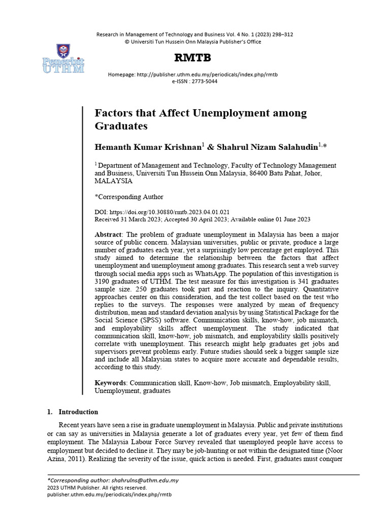 Factors Influencing Graduate Unemployment | PDF | Unemployment | Survey Methodology