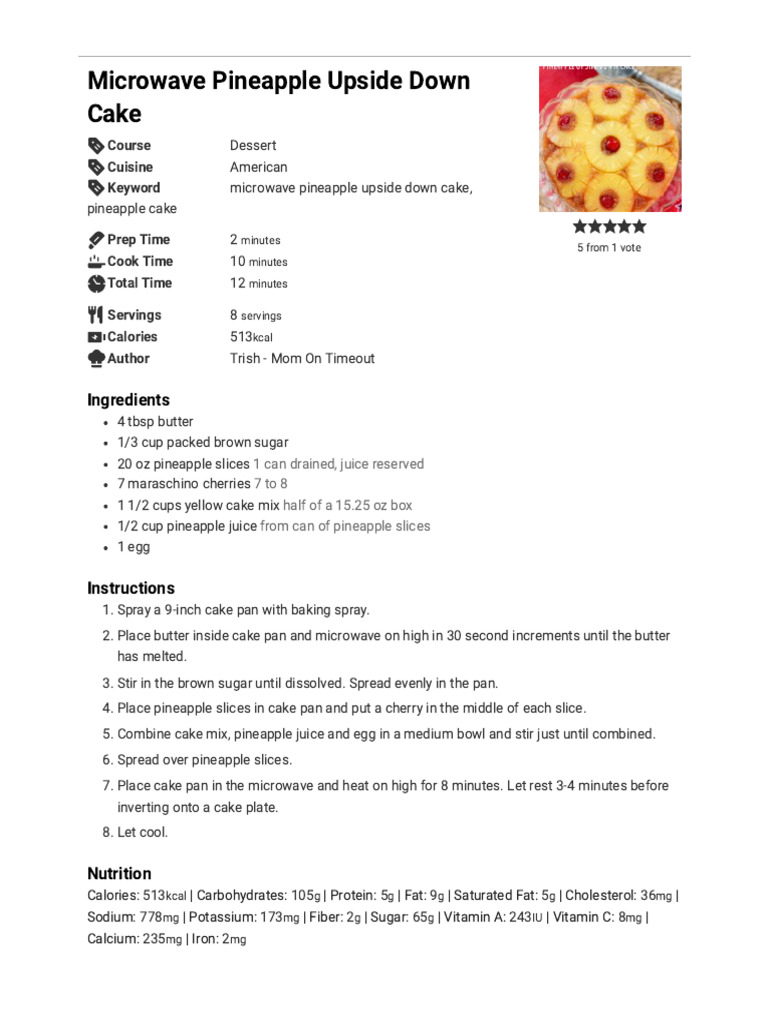 Microwave Pineapple Upside Down Cake - Mom On Timeout | PDF