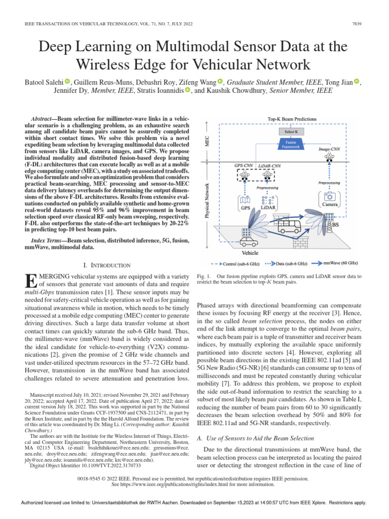 2022 Deep Learning On Multimodal Sensor Data At The Wireless Edge For Vehicular Network Pdf