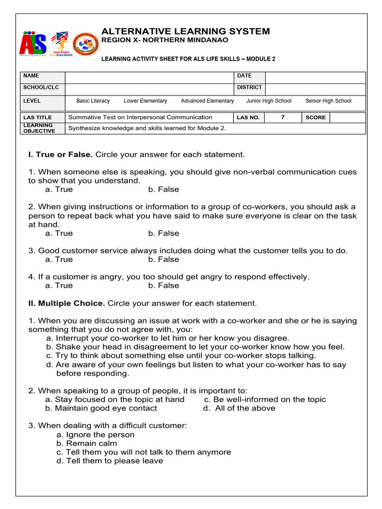 DLP Life Skills Mod2 LAS7 Summative Test On Interpersonal Communication ... DLP Life Skills Mod2 LAS7 Summative Test On Interpersonal Communication ...
