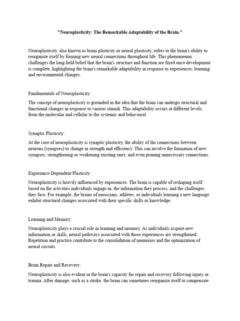 Neuroplasticity | PDF | Neuroplasticity | Synaptic Plasticity