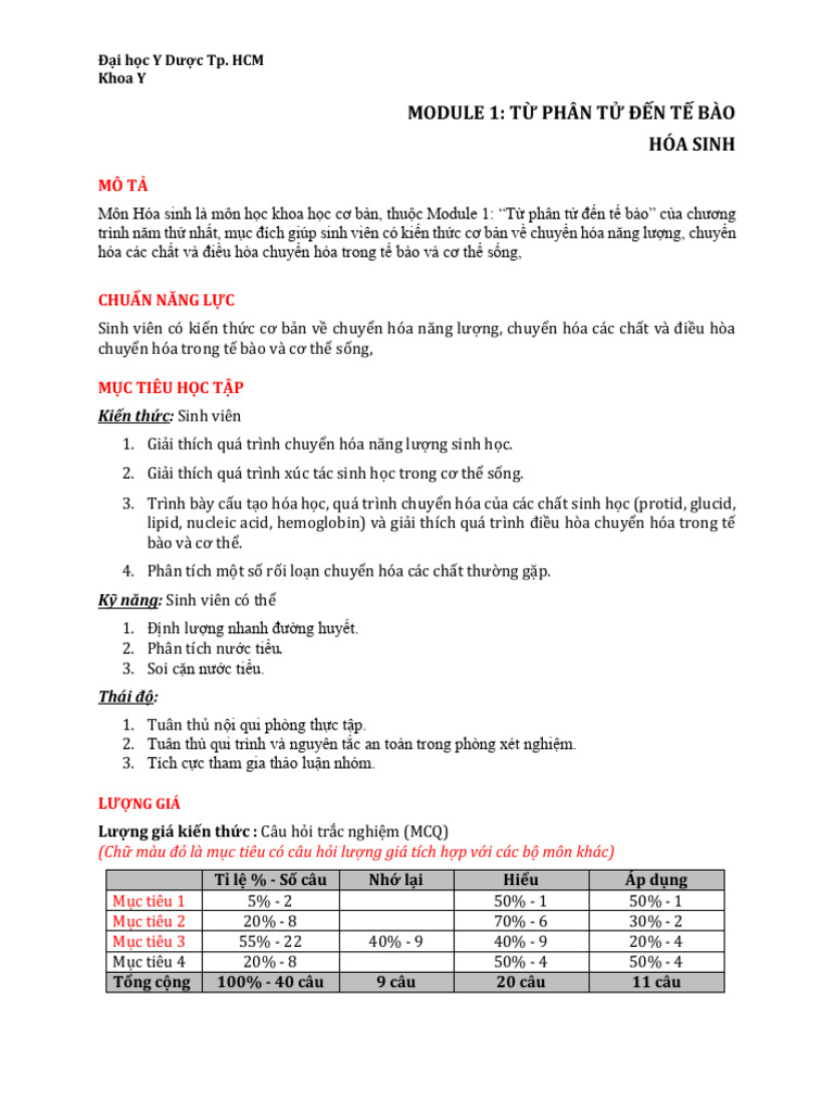 2019-06-17 - MODULE 1 - TỪ PHÂN TỬ ĐẾN TẾ BÀO - HÓA SINH | PDF