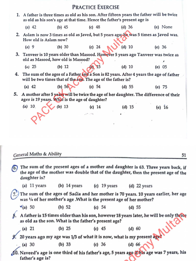 Age Problum. Practice Exercise | PDF