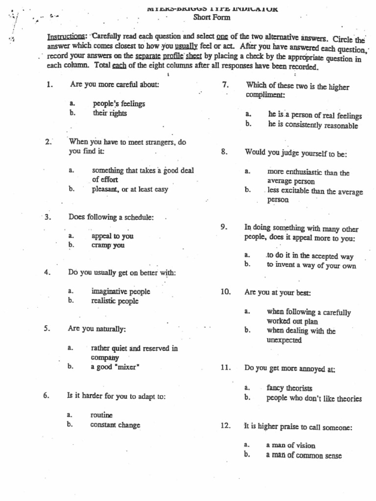 Myers-Briggs Type Indicator | PDF