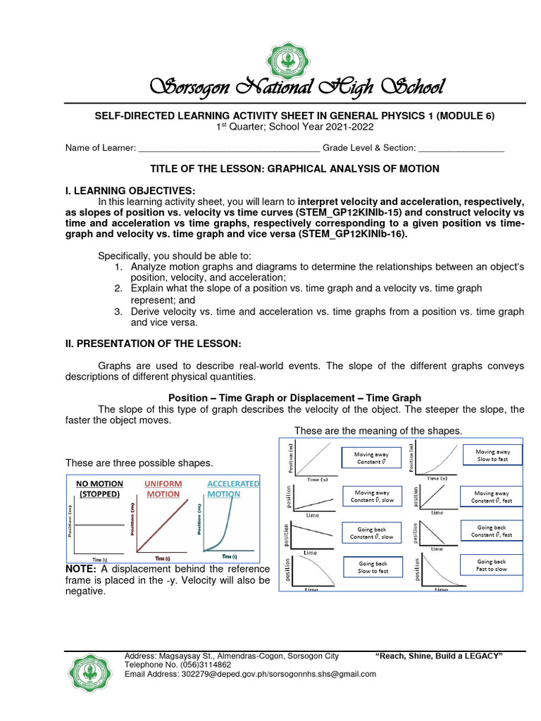 GenPhysics1-LAS6-Graphical-Analysis-of-Motion | PDF | Velocity | Acceleration