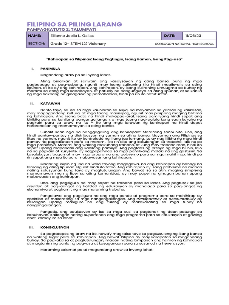 Talumpati - FPL | PDF