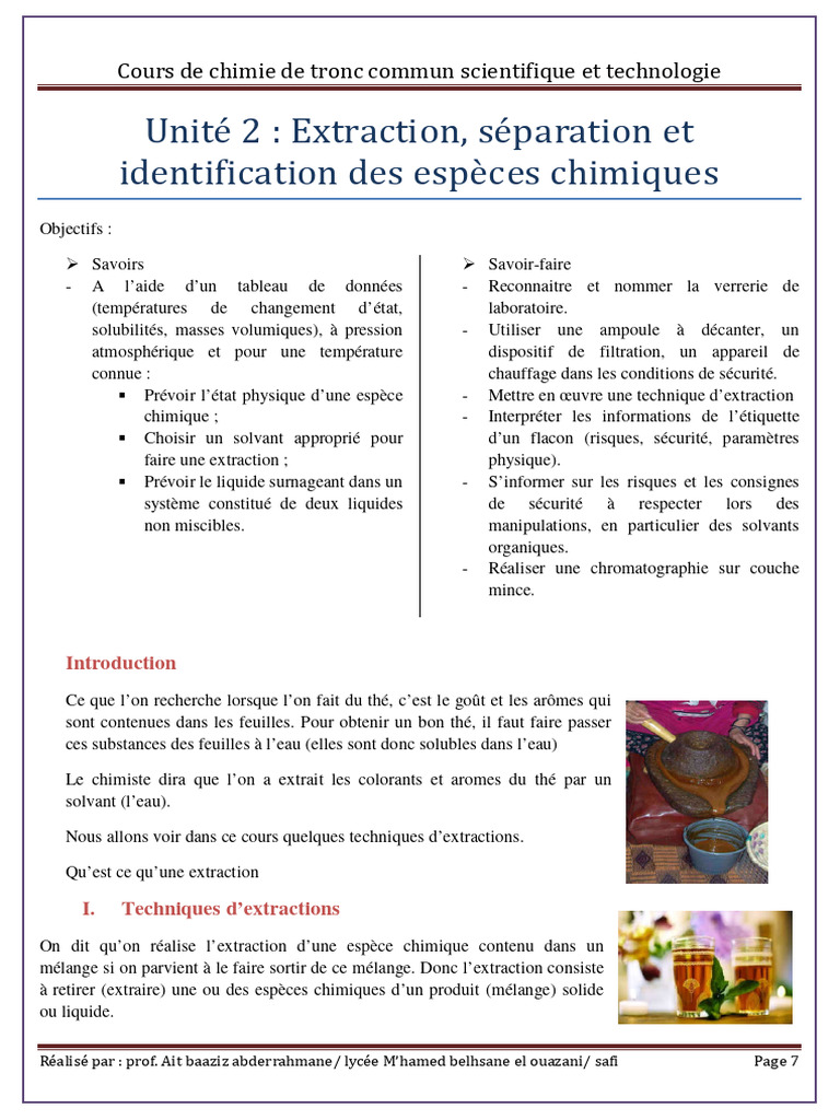 Cours Extraction Separation Et Identification Des Especes Chimiques 3 | PDF