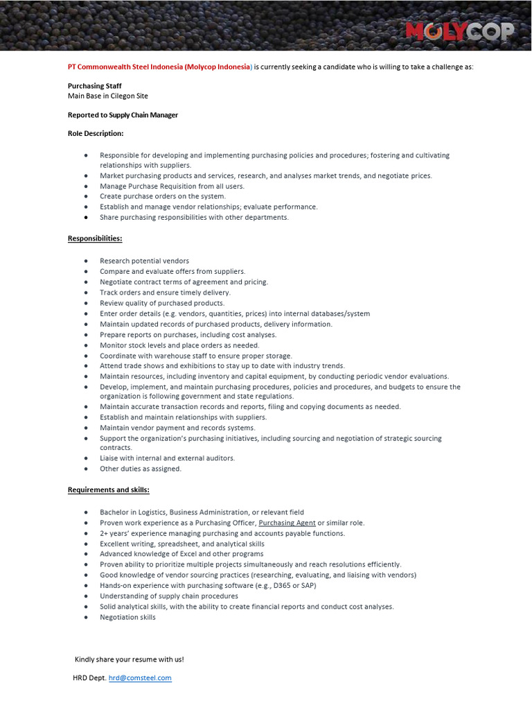 Purchasing Staff Requirement | PDF