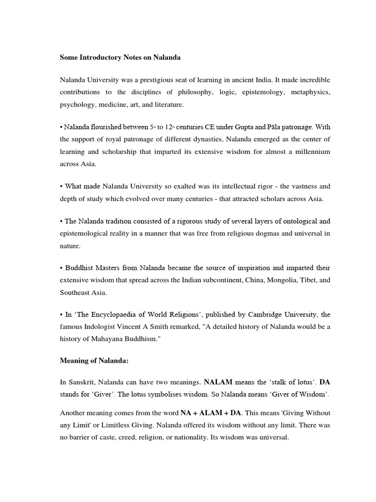 Some Notes On Nalanda. | PDF