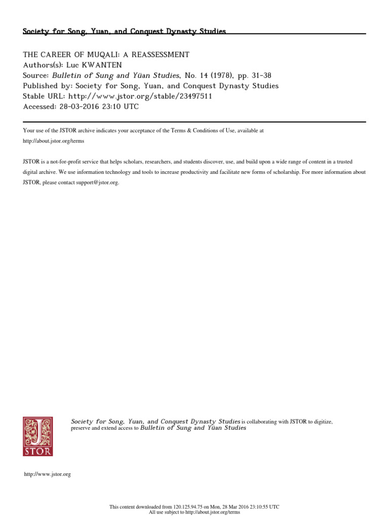 Reassessing Muqali's Role in Mongol Conquest | PDF | Politics | History