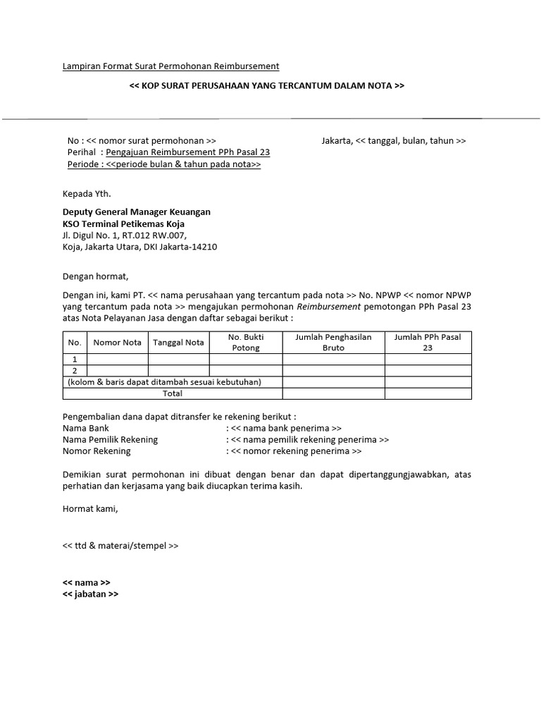 Surat-Permohonan-Reimbursement | PDF