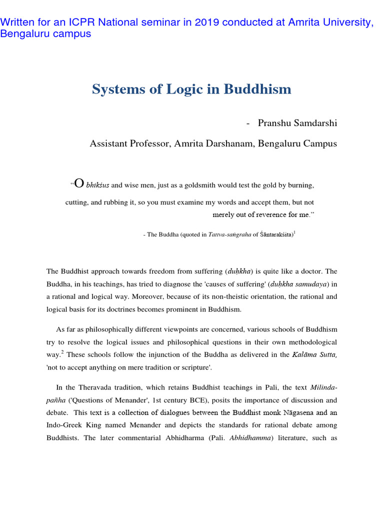 Systems Of Logic In Buddhism Download Free Pdf Buddhist Texts