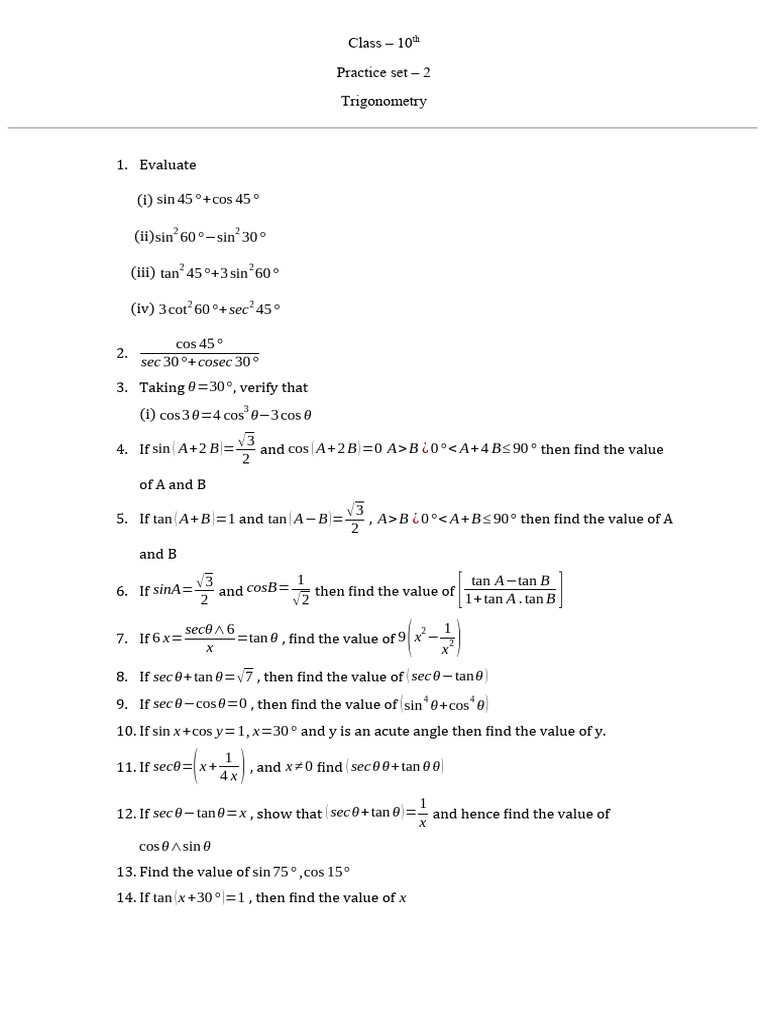 Class 10 Maths Practice Set 2& 3 | PDF