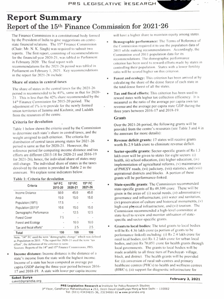 PUBLIC, UNIT 2C, Summary of Finance Commission Report | PDF | Taxes ...