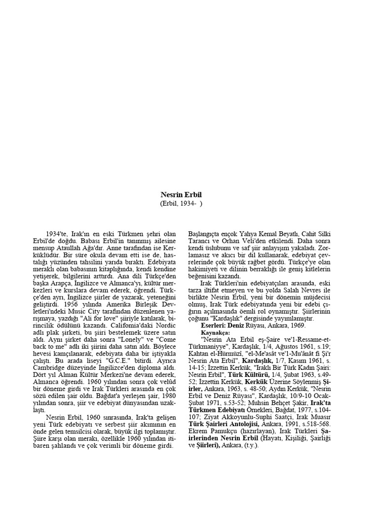 Nesrin Erbil Ve Irak (Kerkük) Türk Edebiyatı | PDF