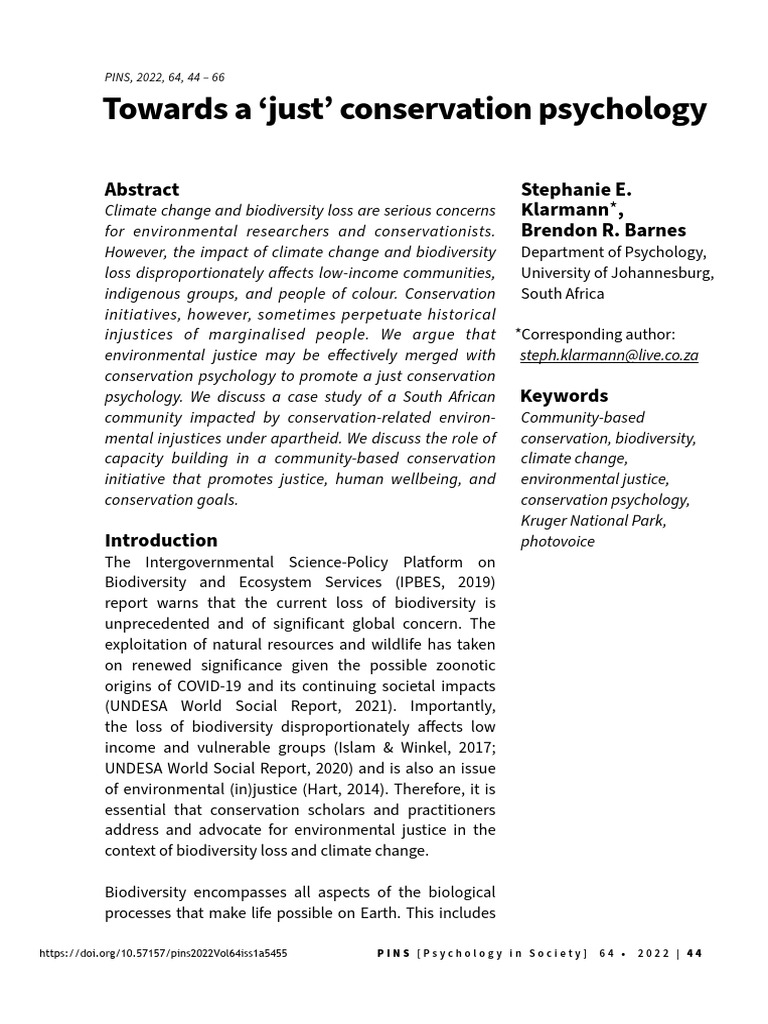 Towards A Just' Conservation Psychology | PDF