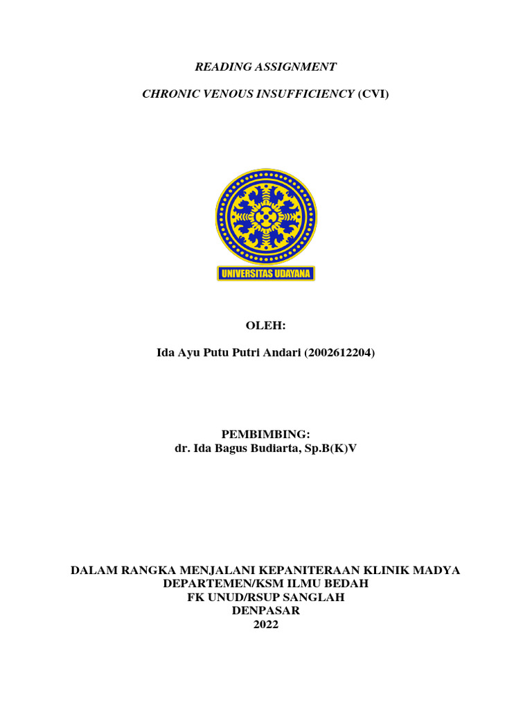 Reading Assignment Chronic Venous Insufficiency (Cvi) : Oleh: Ida Ayu Putu Putri Andari ...