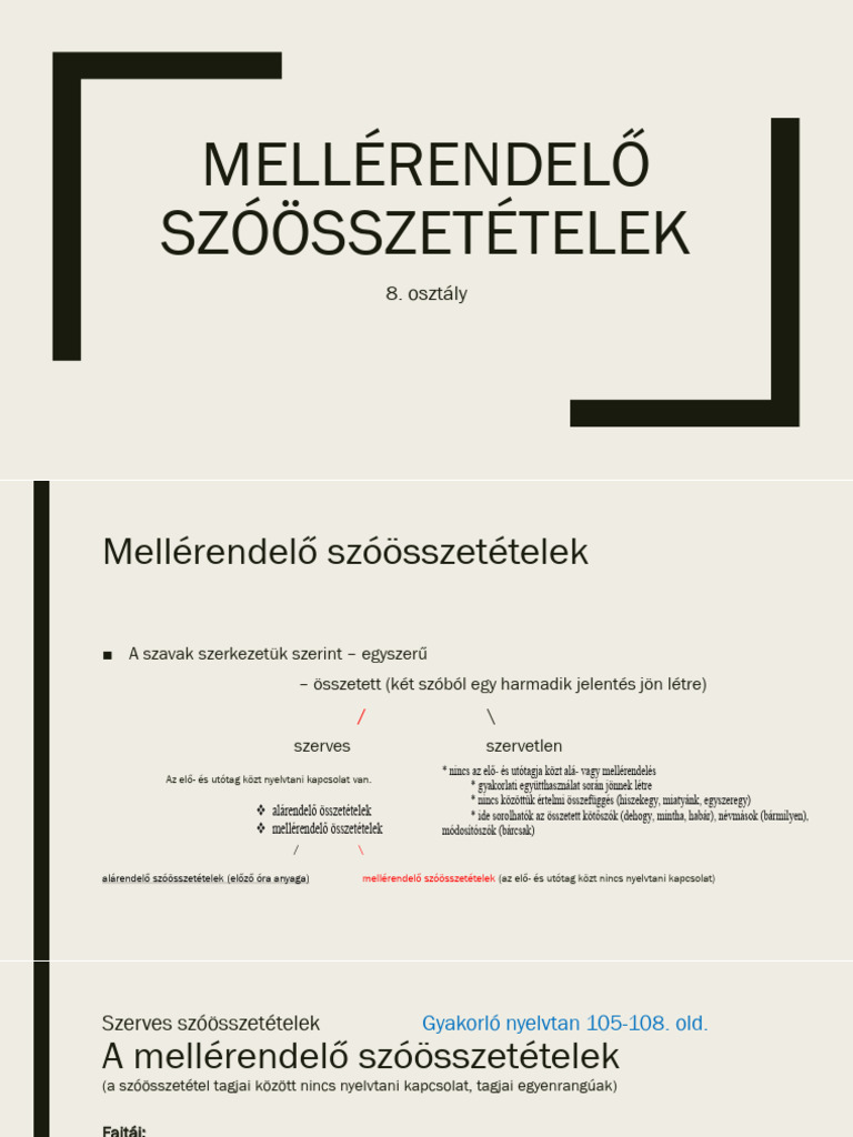 Oszt Mellerendelo Szoosszetetelek 15. Ora | PDF