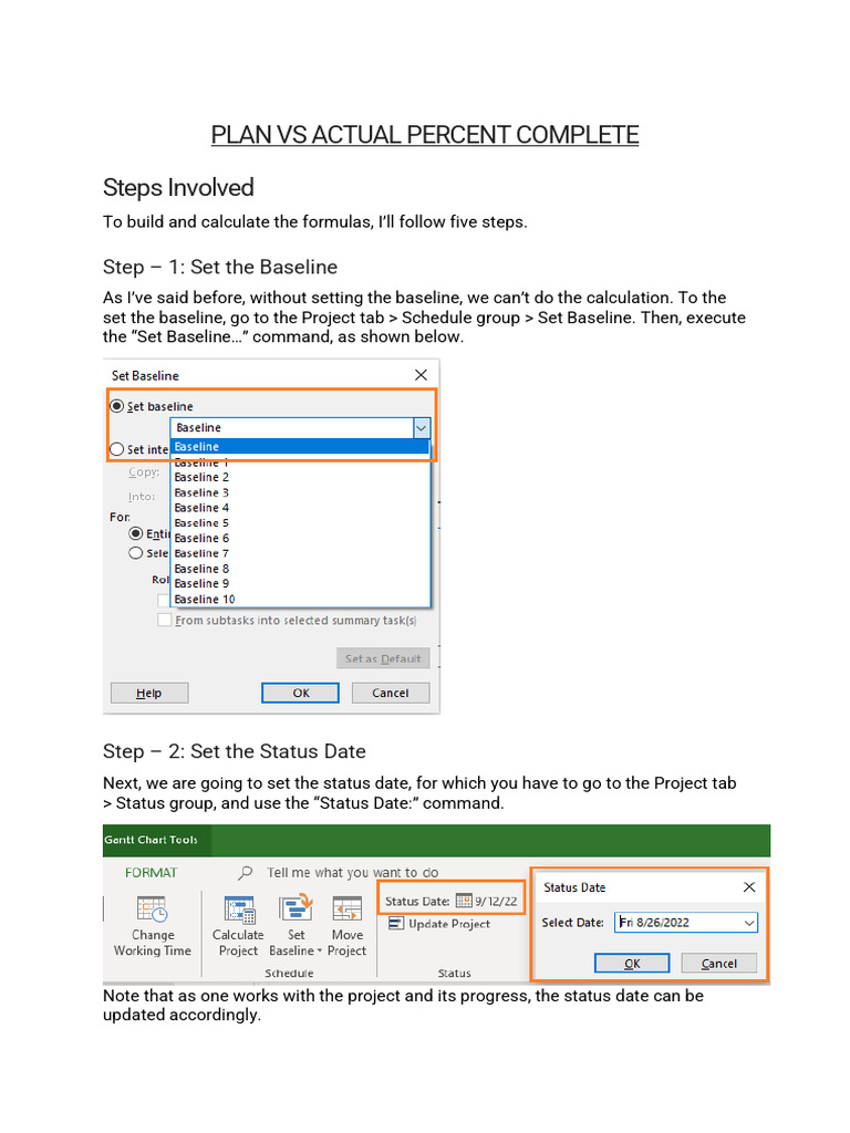 Plan VS Actual Percent Complete Guide | PDF | Computers | Technology ...