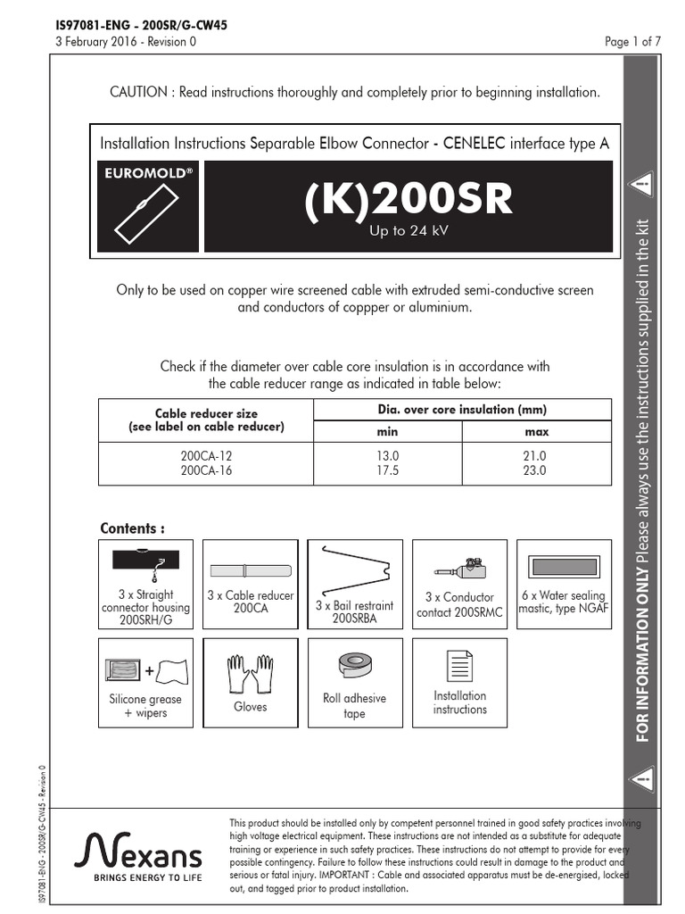 Installation Instructions Separable Elbow Connector - CENELEC Interface ...