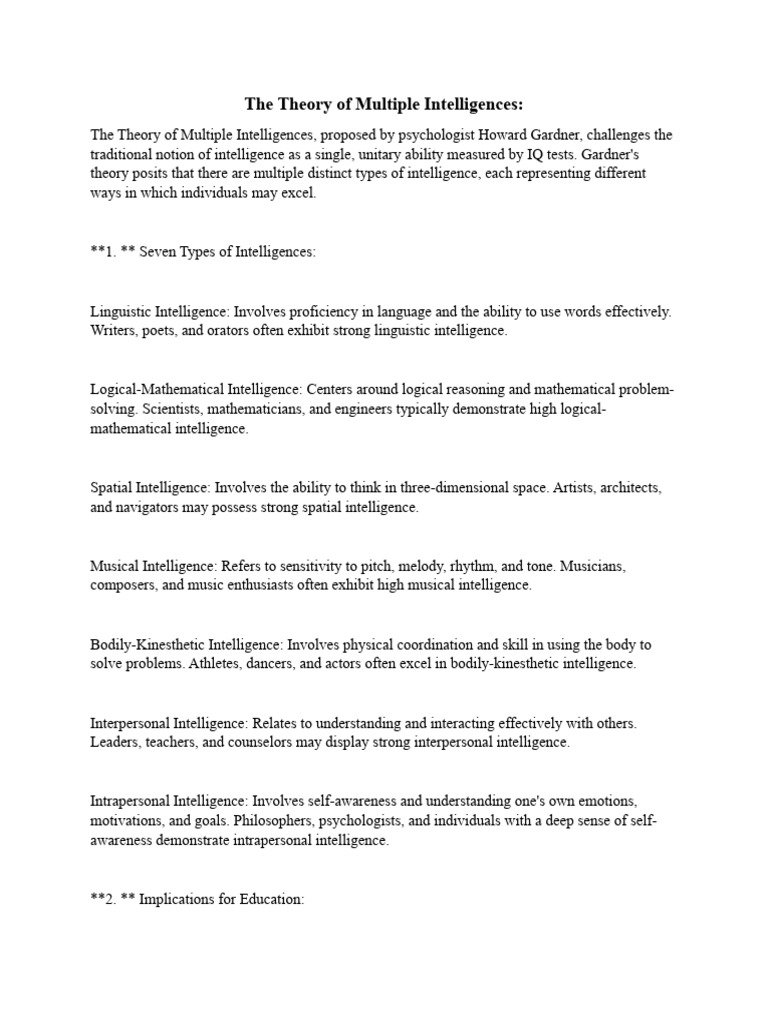 The Theory of Multiple Intelligences | PDF
