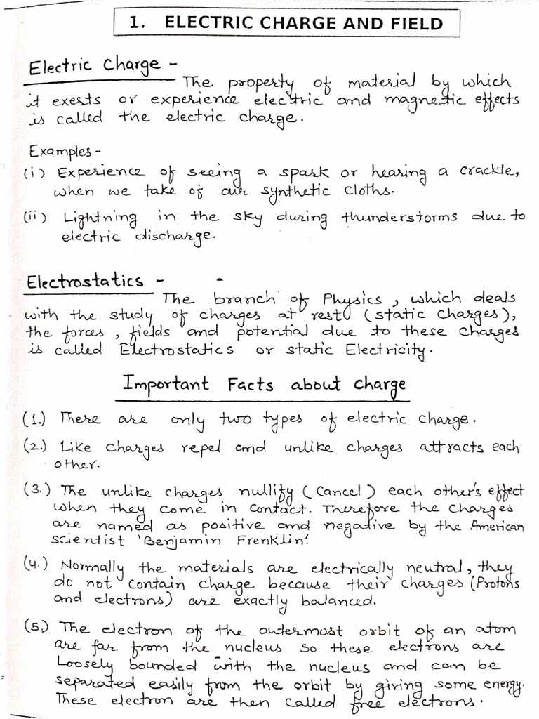 Ch 1 Electrical Charge And Field Pdf