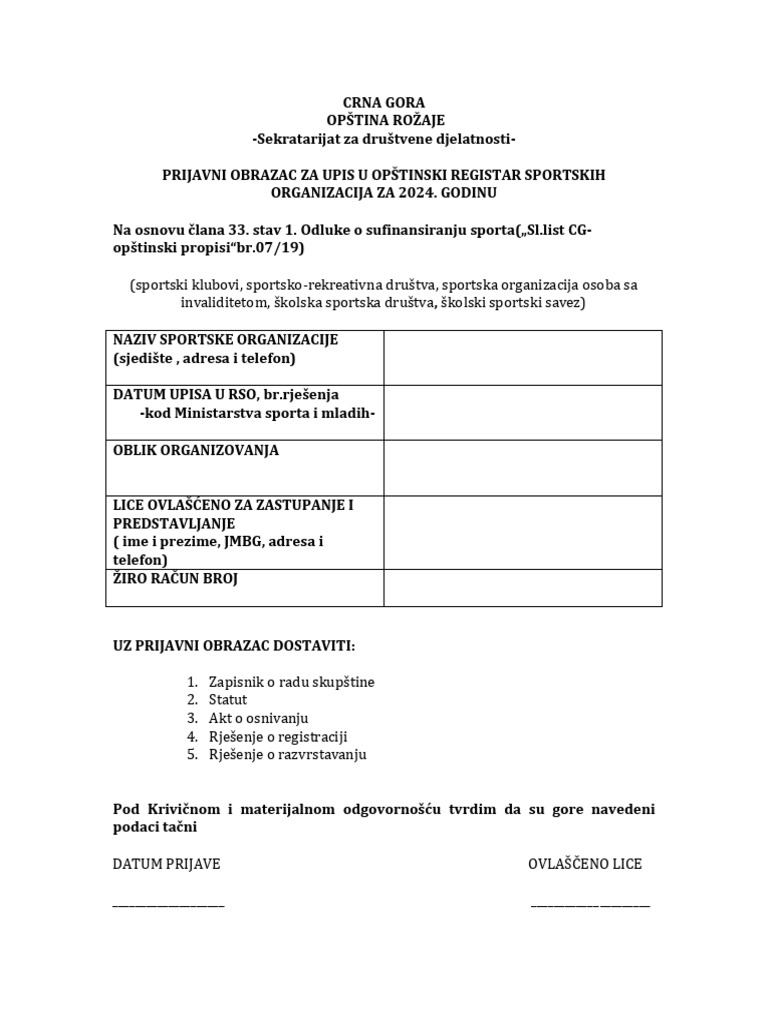 Prijavni Obrazac 2024 2 | PDF