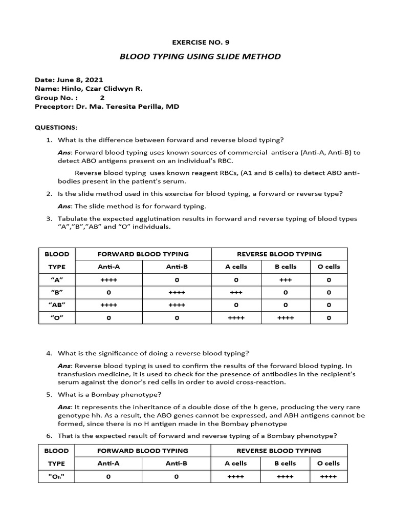 CP Exer 9 Blood Typing | PDF | Blood Type | Blood