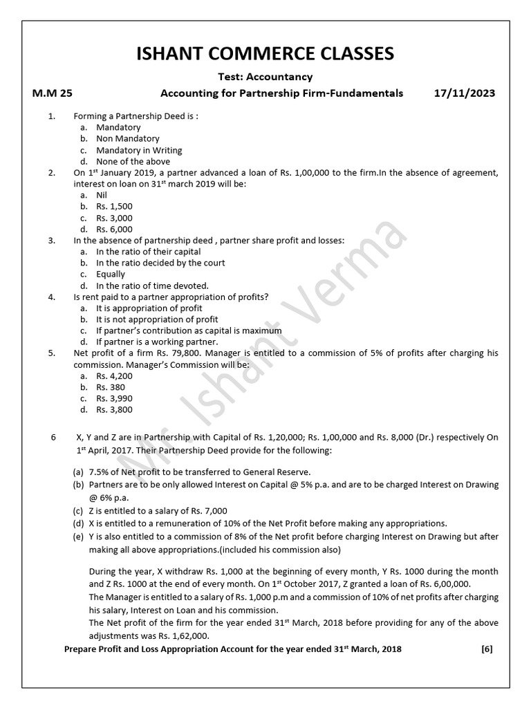 Fundamental of Partnership - Test-17-11-2023 | PDF | Interest | Partnership